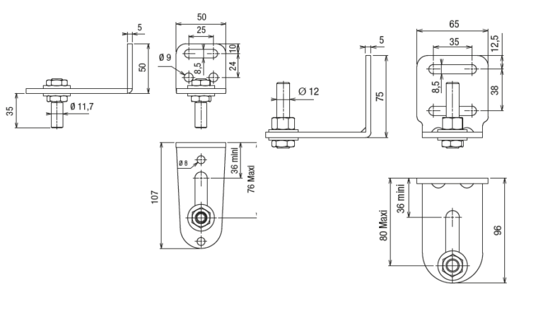 Gond réglable HAUT et BAS pour portail ALU à équerre invisible - Devismes
